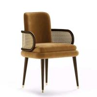 China Modern French Style Rattan Dining Chair Velvet Upholstered Solid Wood Legs 52x46x75 cm for sale