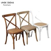 China Industrial Stackable Cross Back Wood Chair Soft Cushion Durable For Dining Room for sale