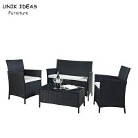 China 4 Piece PE Rattan Outdoor Furniture Set with Tempered Glass Coffee Table for sale