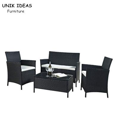China 4 Piece PE Rattan Outdoor Furniture Set with Tempered Glass Coffee Table for sale