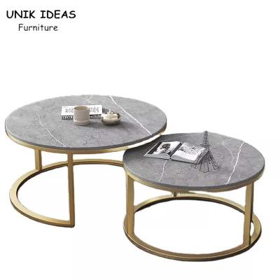 China Double Round Luxury Center Table Gold Stainless Steel Leg Natural Marble Top Custom Size for sale