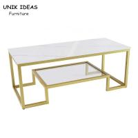 China Luxury Stone Coffee Table Black Powerd Coating Minimalist Marble Tea Table for sale