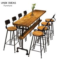 China Industrial Rectangle Bistro Bar Table Set Wood Metal 120x50x105 cm for sale