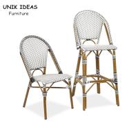 China Aluminum Frame High Back PE Rattan Bistro Bar Stool 46x58x115 cm for sale