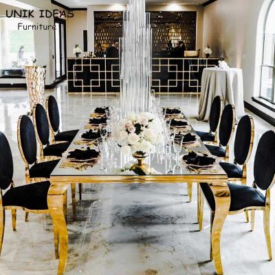 China Luxury Stainless Steel Leg Mirrored Top Hotel Wedding Table 2400x1200x750 mm for sale