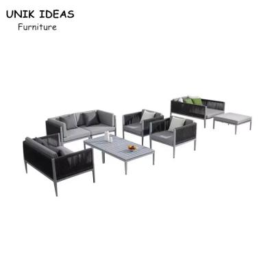 China Modern Simple Sofa Set Design Aluminum Frame Rope Waterproof Outside Garden Sofa for sale