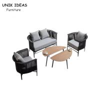 China Outdoor Rope Garden Sofa Set with Coffee Table Aluminum Frame 109.5cm Table for sale