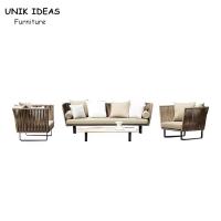 China Italian Style Outdoor Rattan Lounge Set Weather Resistant Aluminum Frame 4 Seats for sale