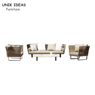China Italian Style Outdoor Rattan Lounge Set Weather Resistant Aluminum Frame 4 Seats for sale