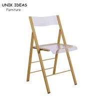 China Gold Stainless Steel Frame Transparent Acrylic Folding Chair 38x40x77cm for Hotel for sale