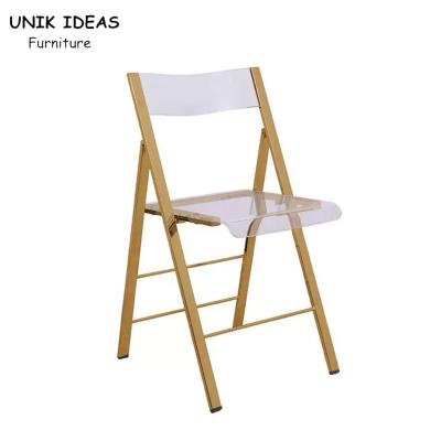 China Gold Stainless Steel Frame Transparent Acrylic Folding Chair 38x40x77cm for Hotel for sale
