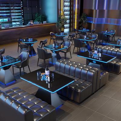 China Commercial Metal LED Coffee Table with PU Leather Chairs for Bar Restaurant Club Custom for sale