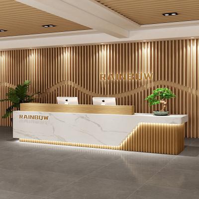 China Modern LED Light Wood Bar Counter Custom Size Restaurant Furniture with Plywood MDF for sale