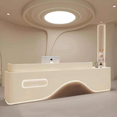 China Customizable Restaurant Bar Counter Durable Plywood MDF Reception Desk for Coffee Shop Fast Food for sale