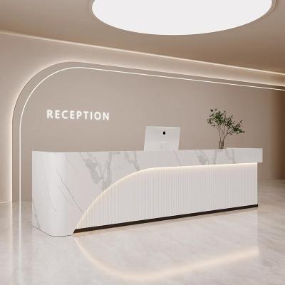 China Custom Luxury Wooden Reception Desk Commercial Office Hotel Front Counter MDF Plywood for sale