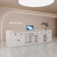 China Custom Luxury Wooden Reception Desk Commercial Office Hotel Front Counter MDF Plywood for sale