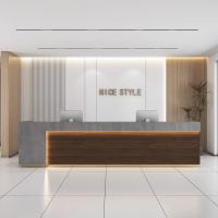 China Modern L-Shaped Wooden Front Reception Desk with Counter for Commercial Office Entrances for sale