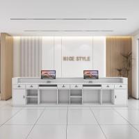 China Modern L-Shaped Wooden Front Reception Desk with Counter for Commercial Office Entrances for sale