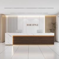 China Modern L-Shaped Wooden Front Reception Desk with Counter for Commercial Office Entrances for sale