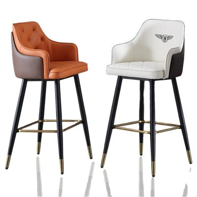 China Modern Metal Arm Orange Synthetic Leather Bar Stool 50x50x106cm Seat Height 65cm for sale