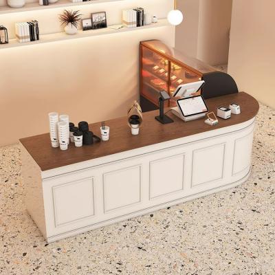 China L-Type Front Desk Reception Counter for Cake Bread Coffee Dessert Juice Shop Wooden Bar Counter Custom Size for sale