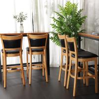 China Solid Wood Bar Stool with Leather Japanese Style High Chair for Restaurant Bar Counter 2pcs MOQ for sale