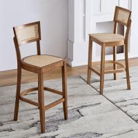 China Solid Wood and Rattan Bar Counter Stool Durable Kitchen Breakfast Bar Stool 2pcs MOQ for sale