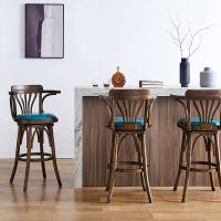 China British Style Luxury Wooden Swivel Bar Stool Solid Wood PU Leather High Bar Chair for Home Cafe Restaurant for sale