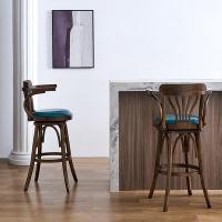 China British Style Luxury Wooden Swivel Bar Stool Solid Wood PU Leather High Bar Chair for Home Cafe Restaurant for sale