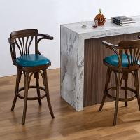 China British Style Luxury Wooden Swivel Bar Stool Solid Wood PU Leather High Bar Chair for Home Cafe Restaurant for sale