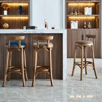 China Nordic Rustic High Bar Chair Solid Wood PU Fabric Counter Stool 2pcs MOQ for sale