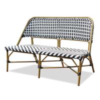 China Outdoor Garden Patio French Bistro Cafe Aluminum 2 Seater Rattan Bench Chair 120x60x90cm for sale