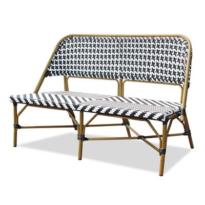 China Outdoor Garden Patio French Bistro Cafe Aluminum 2 Seater Rattan Bench Chair 120x60x90cm for sale