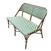 China Outdoor Garden Patio French Bistro Cafe Aluminum 2 Seater Rattan Bench Chair 120x60x90cm for sale