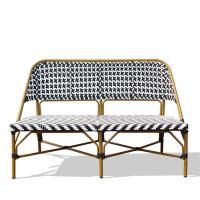 China Outdoor Garden Patio French Bistro Cafe Aluminum 2 Seater Rattan Bench Chair 120x60x90cm for sale