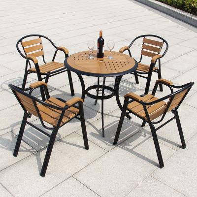 China WPC Outdoor Table and Chair Set Aluminum Frame Leisure Furniture for Patio Garden 60cm 80cm for sale