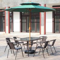 China Outdoor Patio Rattan Dining Table and Chair Set 6 Seater Metal Frame Glass Top for sale