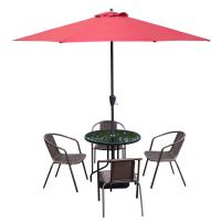 China Outdoor Patio Rattan Dining Table and Chair Set 6 Seater Metal Frame Glass Top for sale