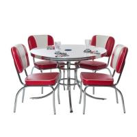 China Retro American 50s Diner Dining Set PU Leather Metal Table and Chairs 120x70x75 cm for sale