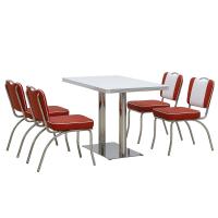 China Retro American 50s Diner Dining Set PU Leather Metal Table and Chairs 120x70x75 cm for sale
