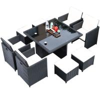 China 8 Seater Outdoor Rattan Garden Furniture Set with Tempered Glass Coffee Table for sale