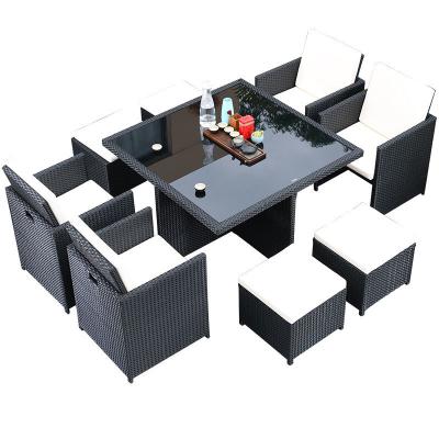 China 8 Seater Outdoor Rattan Garden Furniture Set with Tempered Glass Coffee Table for sale