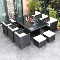 China 8 Seater Outdoor Rattan Garden Furniture Set with Tempered Glass Coffee Table for sale