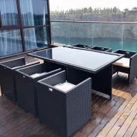 China 8 Seater Outdoor Rattan Garden Furniture Set with Tempered Glass Coffee Table for sale