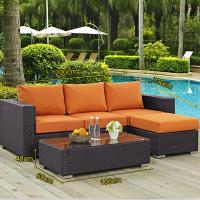 China Modern 6-Seater Patio Rattan Sectional Sofa Set with Fire Pit Table Waterproof Outdoor Furniture for sale