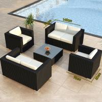 China Modern 6-Seater Patio Rattan Sectional Sofa Set with Fire Pit Table Waterproof Outdoor Furniture for sale