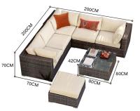 China Modern 6-Seater Patio Rattan Sectional Sofa Set with Fire Pit Table Waterproof Outdoor Furniture for sale