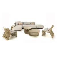 China Outdoor Rope Woven L-Shaped Sectional Sofa Set with Chaise Lounge Right 5cm Cushion for sale