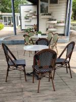 China Outdoor Garden Rattan Dining Table and Chair Set 4 Seater Metal Frame Patio Furniture for sale