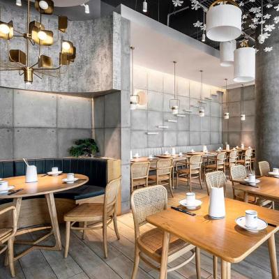 China Custom Outdoor Garden Wooden Dining Table and Rattan Chair Set for Restaurant Cafe for sale